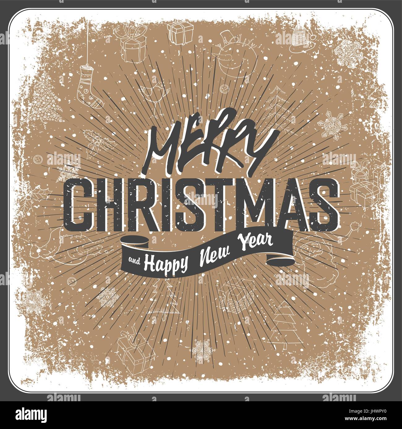 Merry Christmas Vintage Greeting Retro Card Stock Vector Image & Art ...