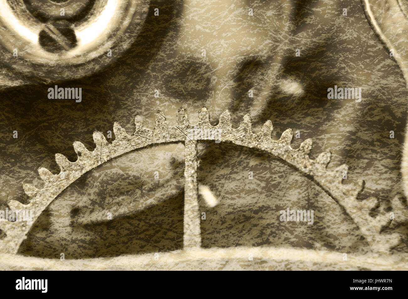 Creative abstract stylized view of old grunge texture of steel gears ...