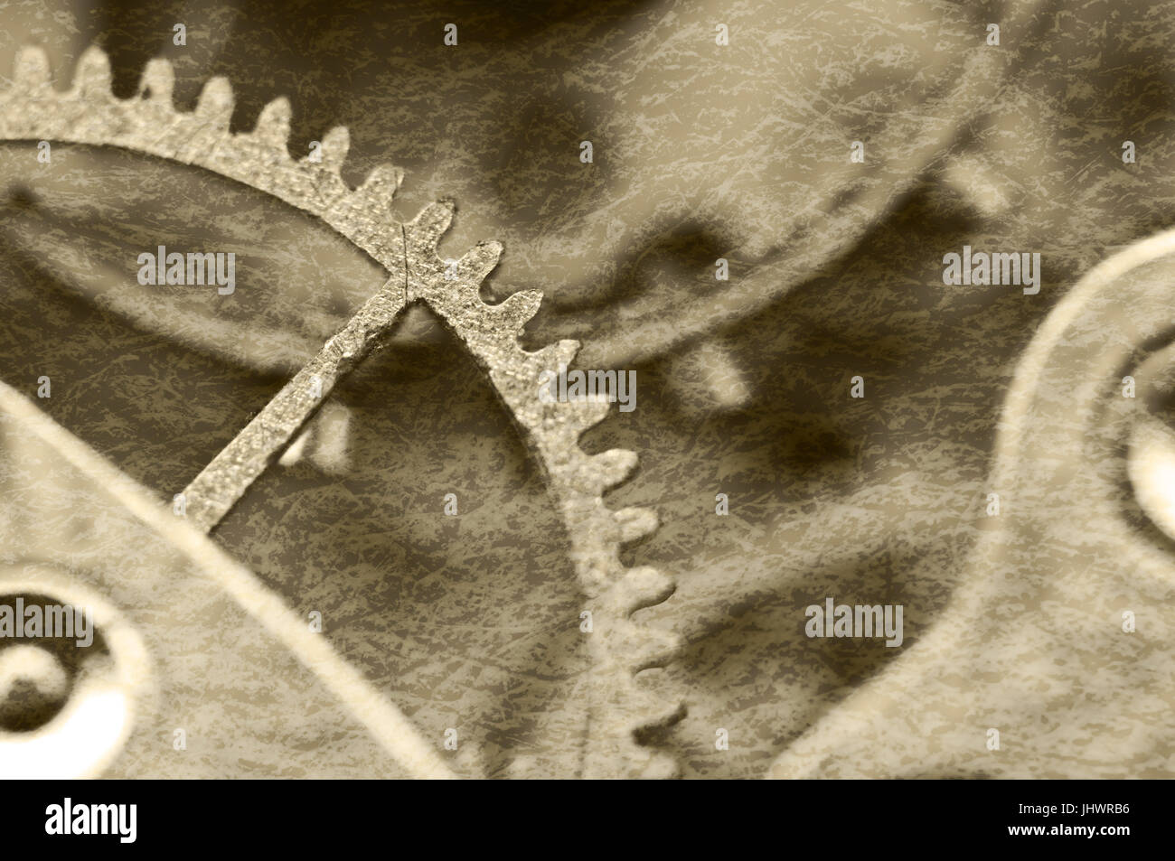 Creative abstract stylized view of old grunge texture of steel gears ...