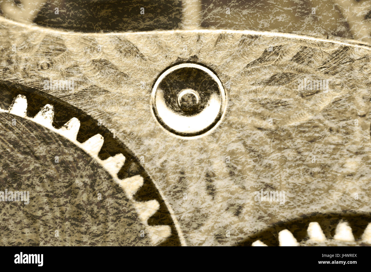 Creative abstract stylized view of old grunge texture of steel gears ...