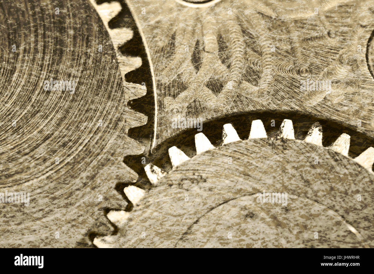 Creative abstract stylized view of old grunge texture of steel gears ...