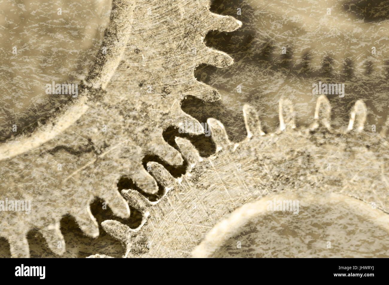 Creative abstract stylized view of old grunge texture of steel gears ...