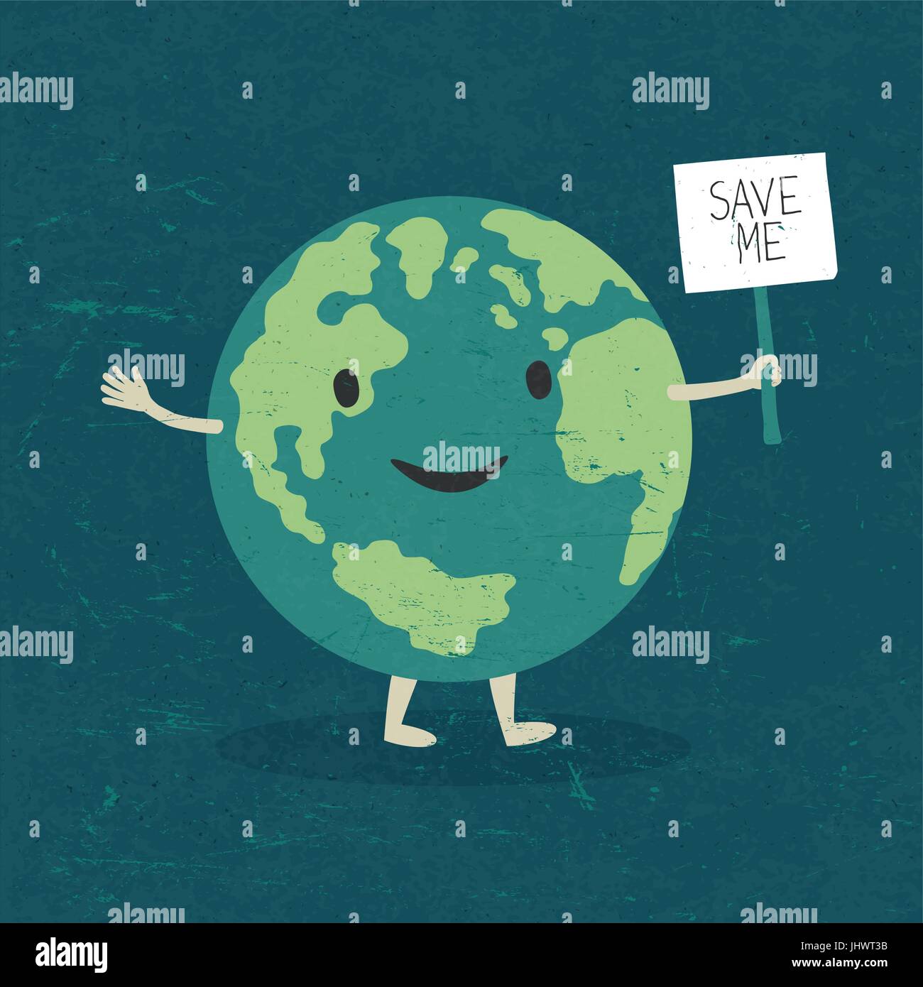 Cartoon Earth Illustration. Planet smile and hold banner with "Save Me ...