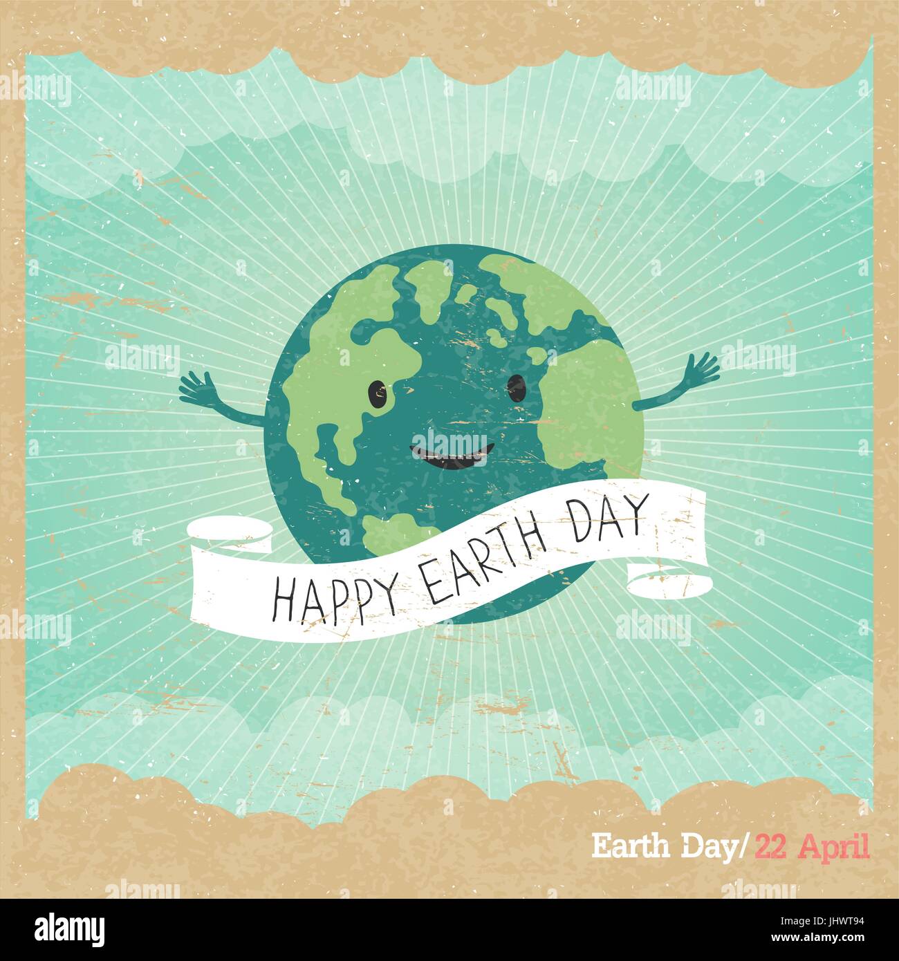 Cartoon Earth Illustration. Planet smile and hold banner with "Save Me ...