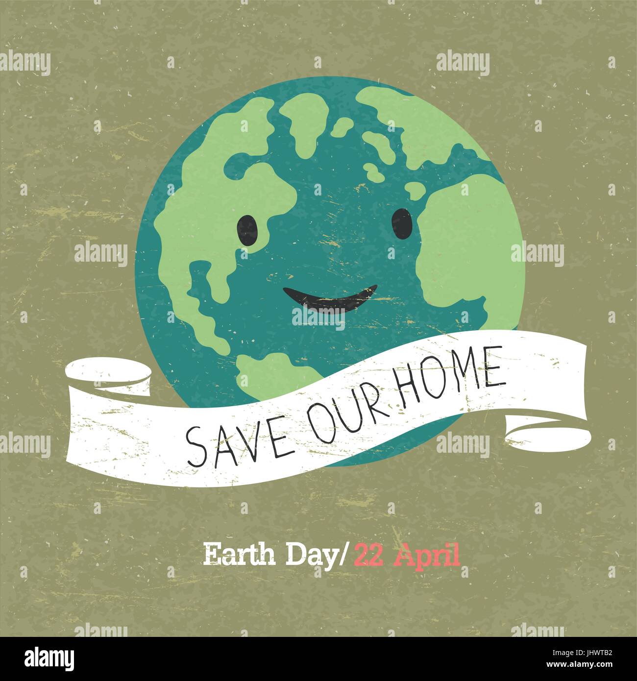 Vintage Earth Day Poster. Cartoon Earth Illustration. Text on white ...