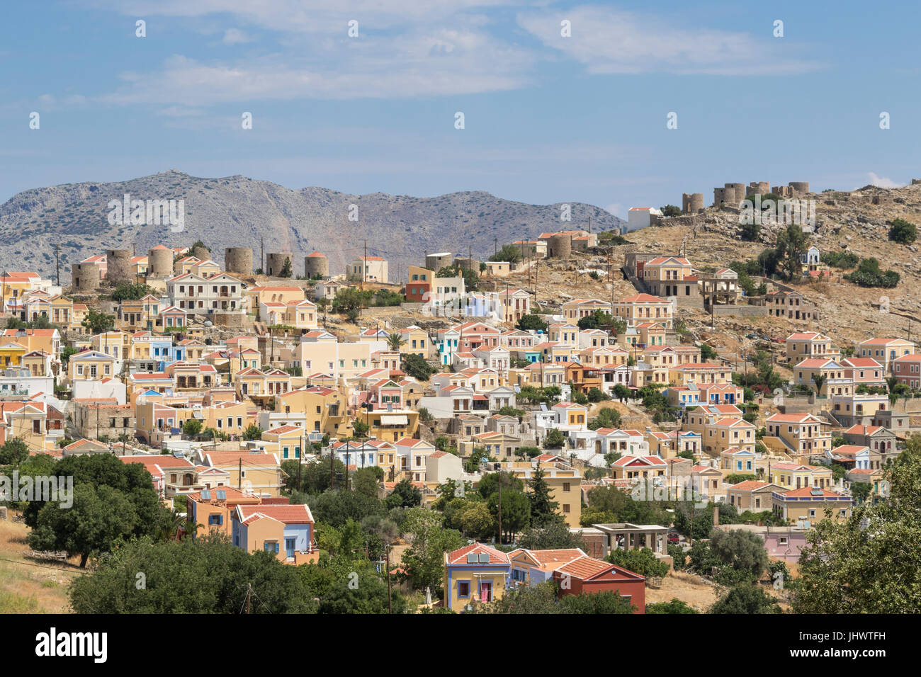 Symi Island, South Aegean, Greece - part of Horio, the upper town Stock ...
