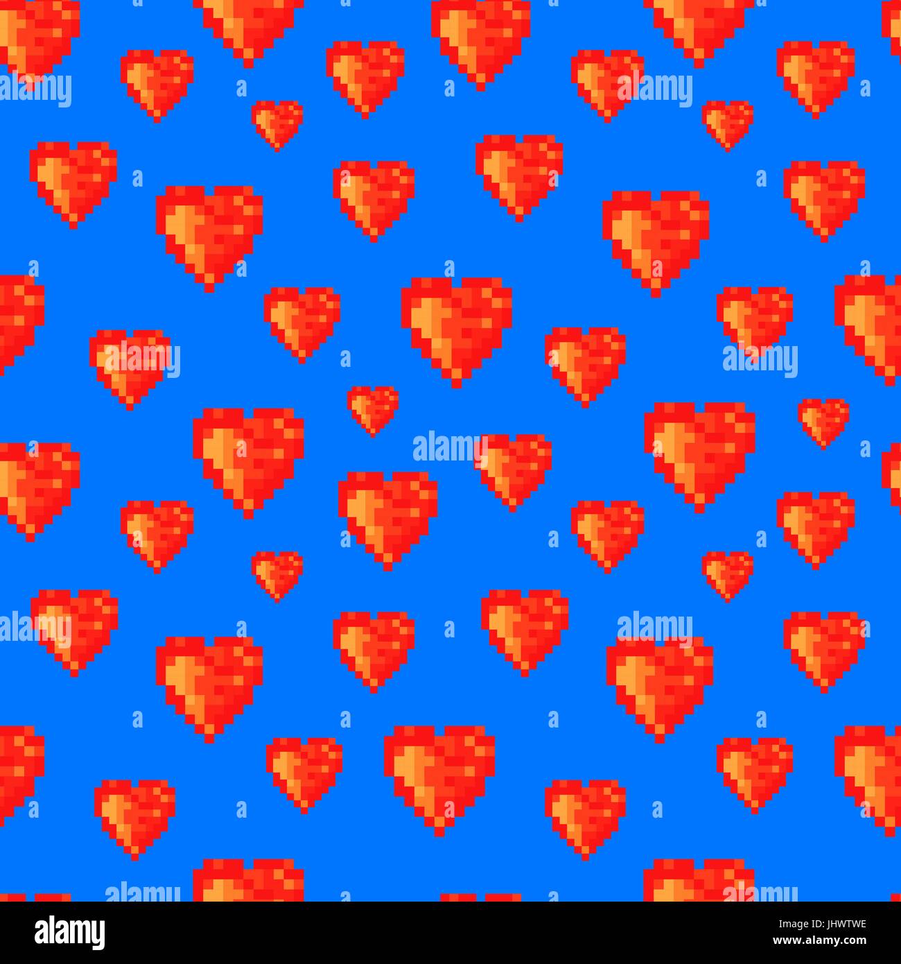 Pop art seamless pattern. Pixel hearts on blue background Stock Vector ...