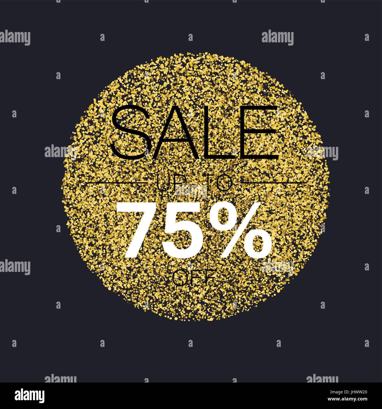 Sale tag template. Circle with gold glitter particles on black ...