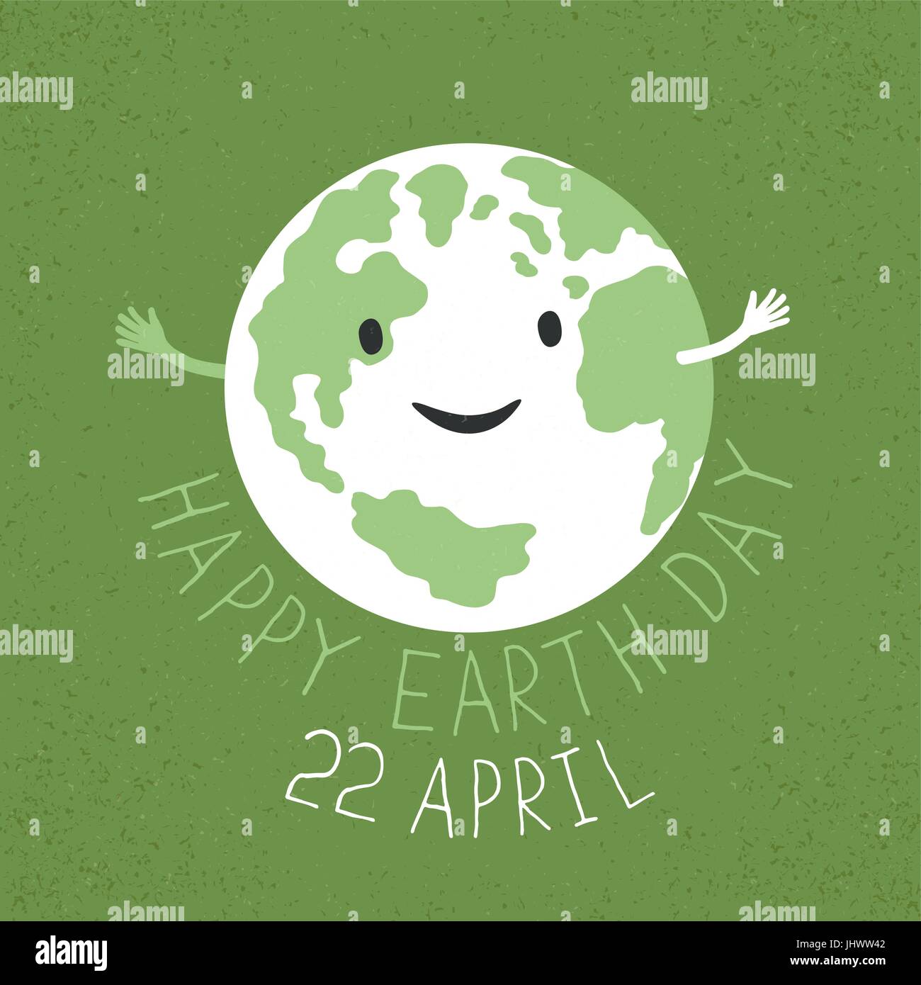 Earth Day Illustration. Earth smiling and reveals a hug. Grunge layers ...