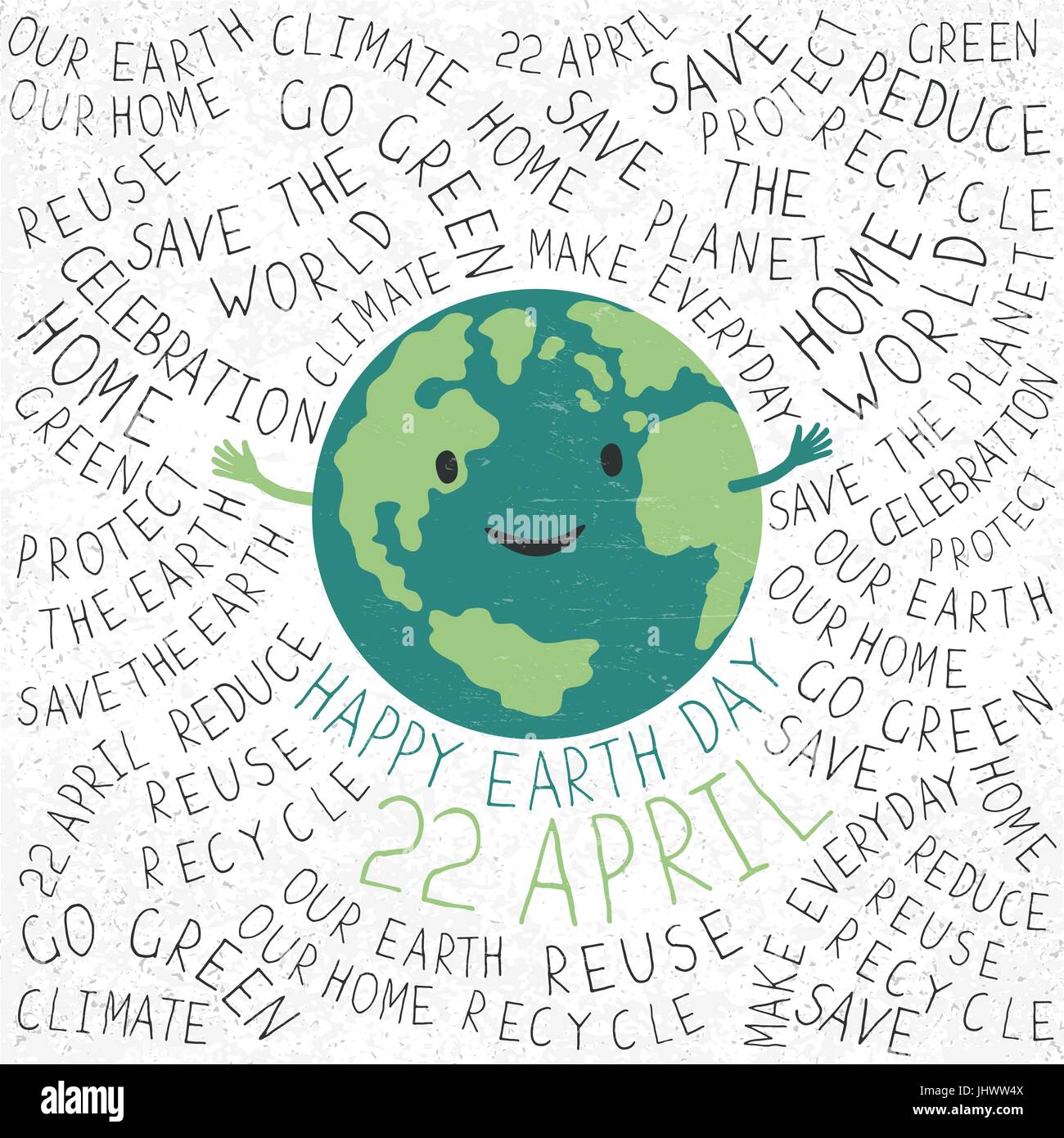 Happy Earth Illustration. Earth smile. "Happy Earth Day. 22 April" text ...