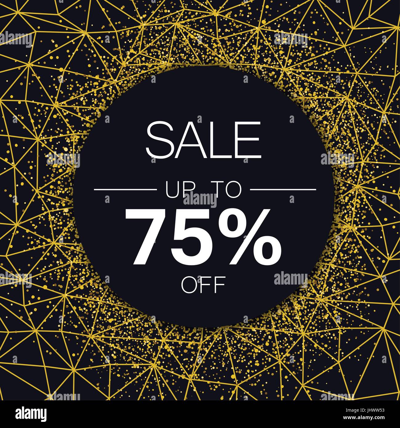 Sale tag template. Circle with gold glitter particles on black ...