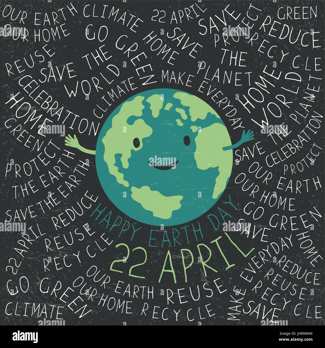 Happy Earth Illustration. Earth smile. "Happy Earth Day. 22 April" text ...