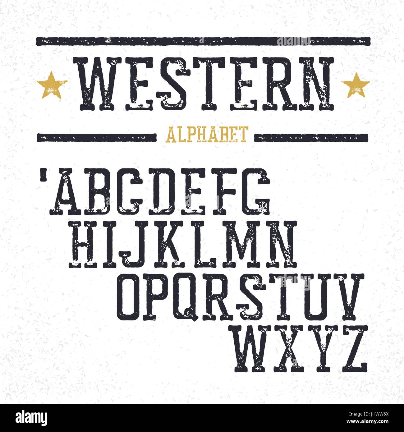 Vintage western alphabet. Stamped serif letters. Grunge style, retro ...