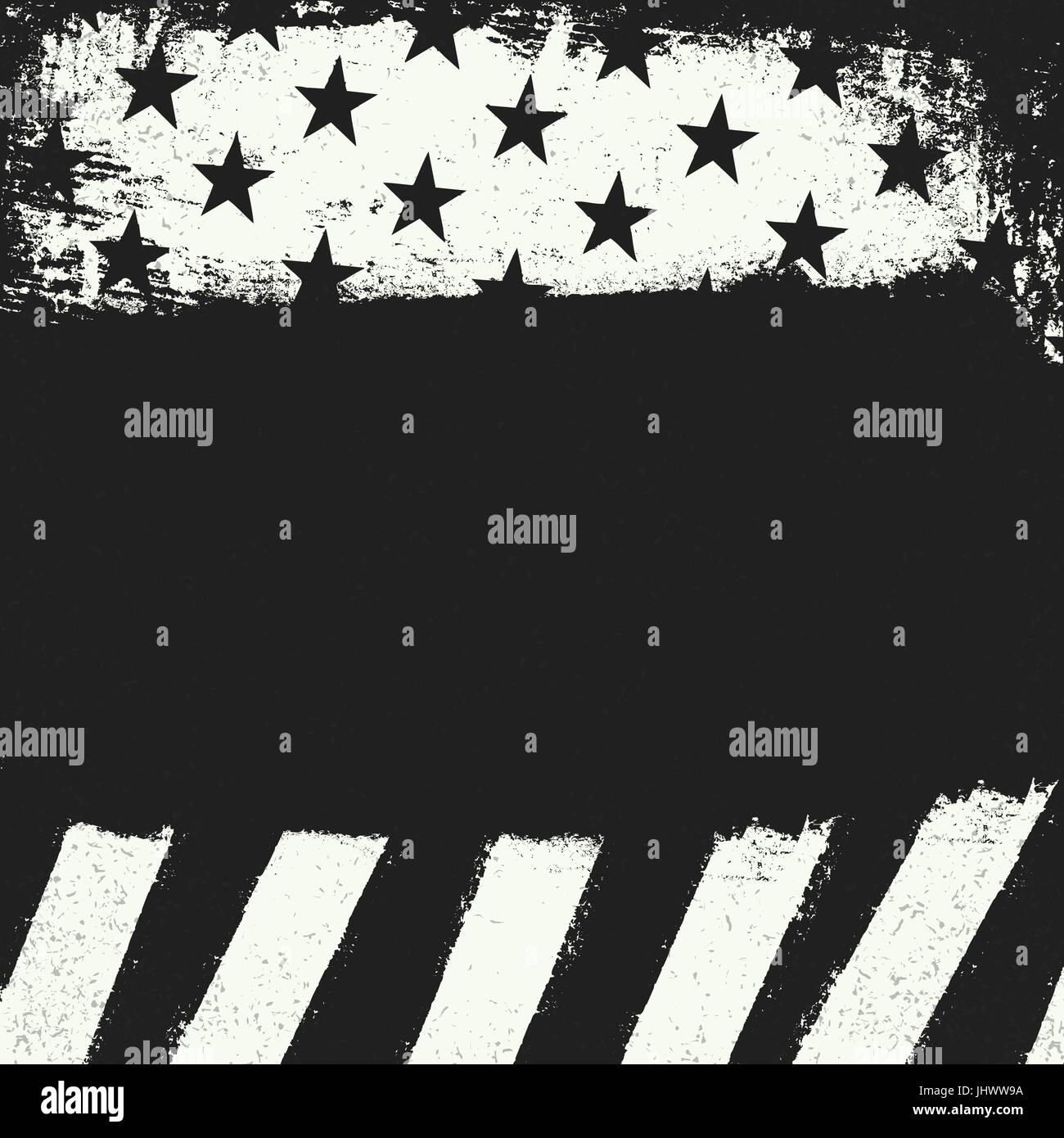 Empty black grunge copy space on black and white negative american flag ...