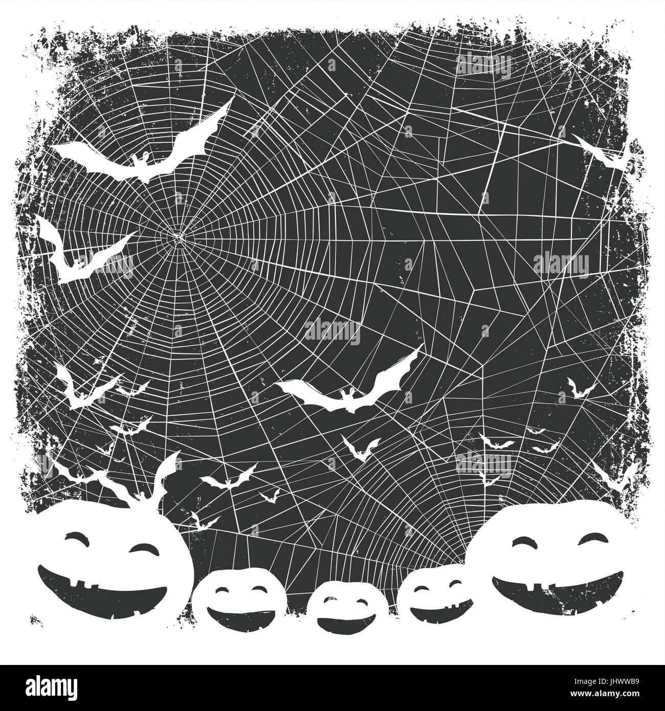 Halloween border for design. Bats silhouettes and scary pumpkins ...