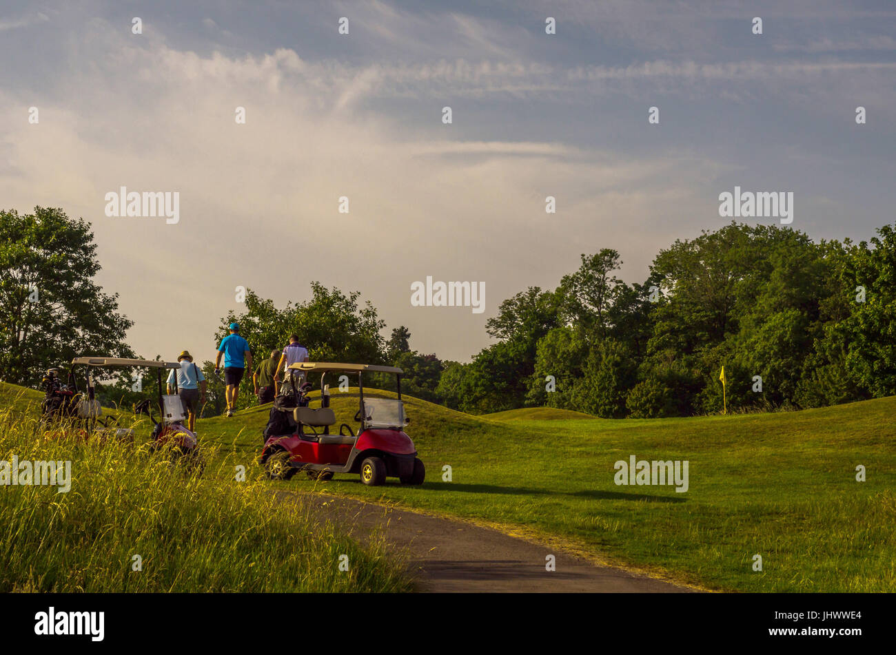 Electric car on the golf course, active leisure, quiet sport ...