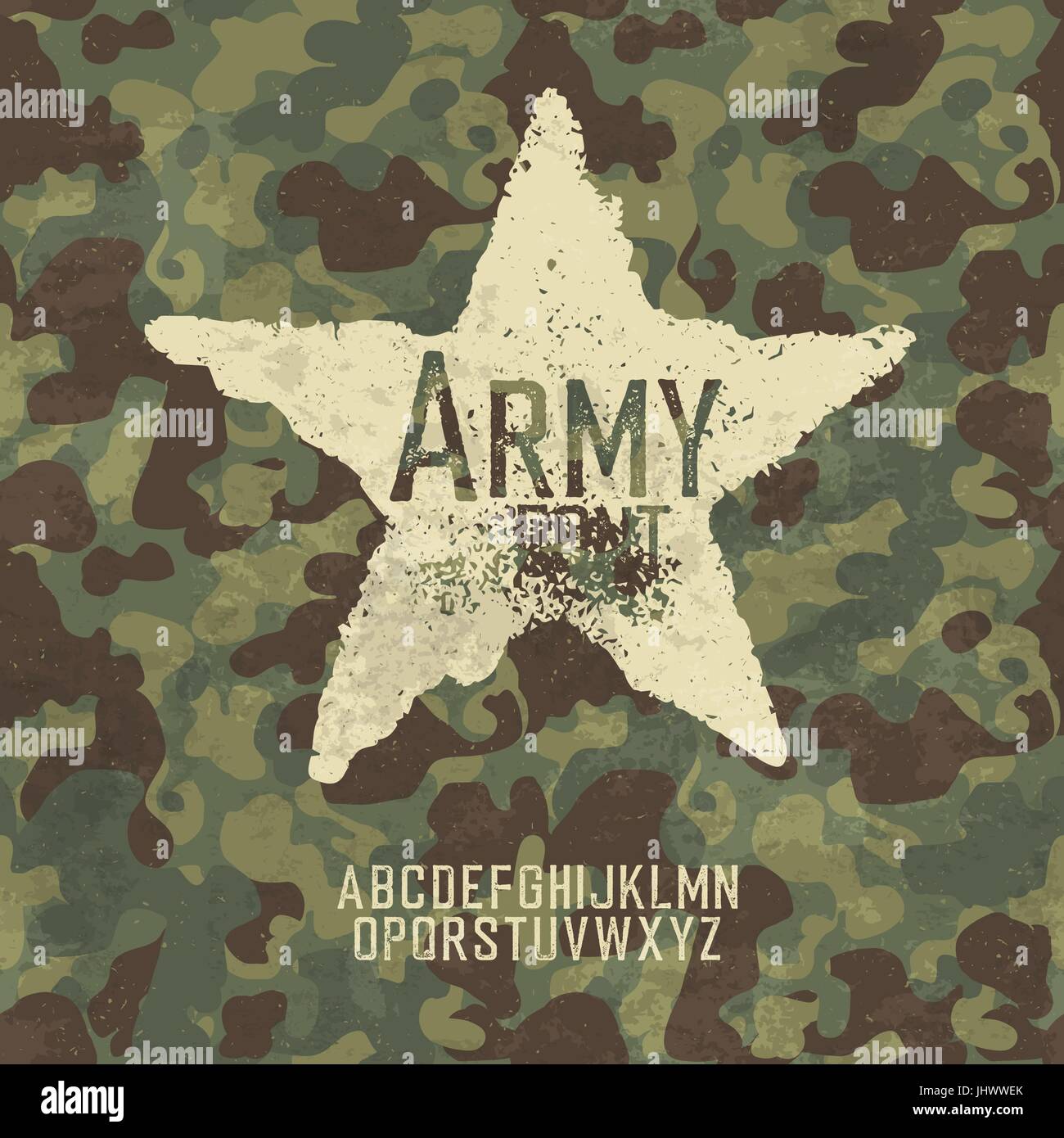 Military stamp letters. Army font with camouflage seamless pattern and ...