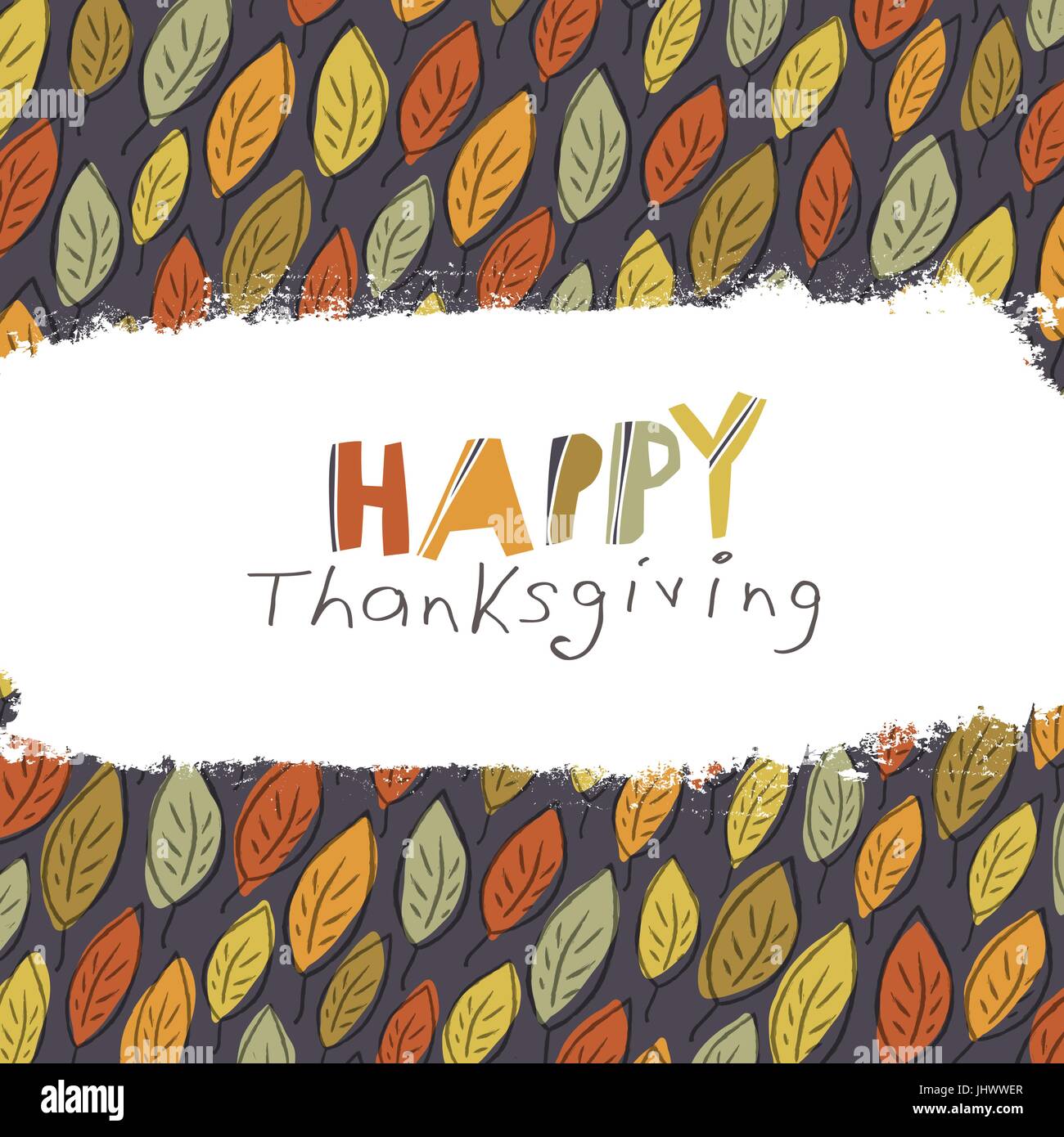 Happy Thanksgiving greeting card design. Logo and fallen leaves. For ...