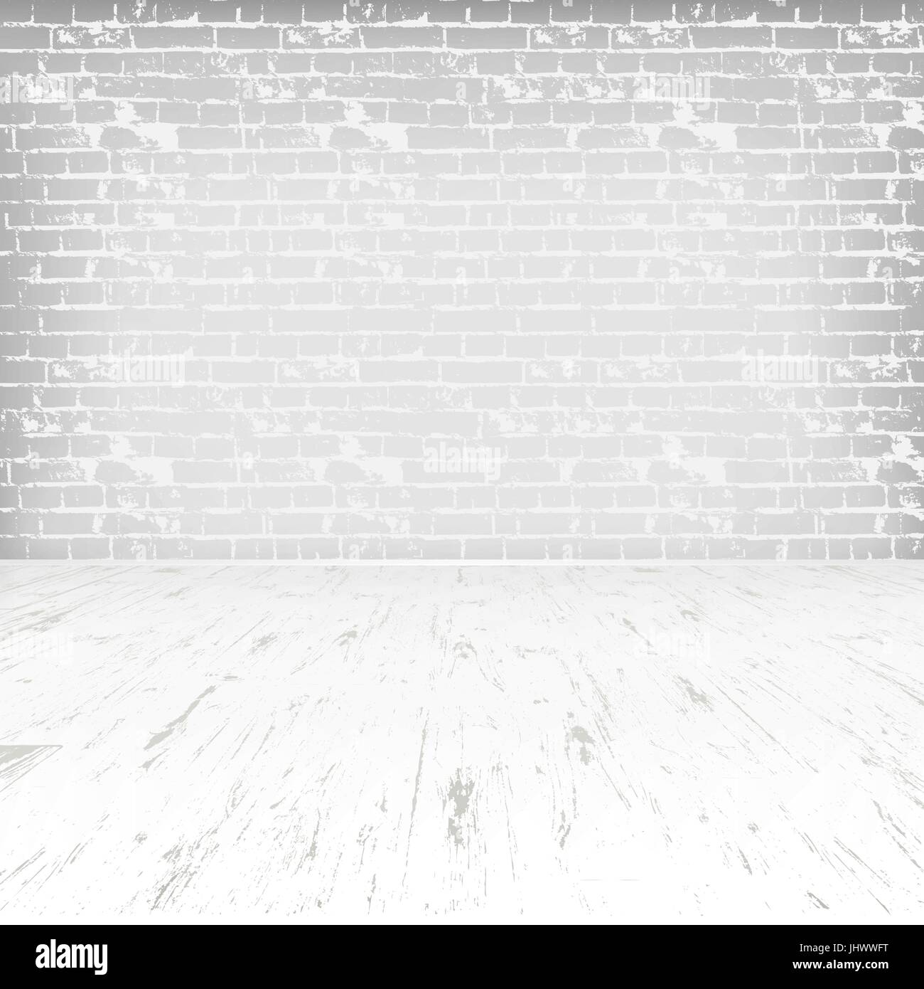 Empty white room with wooden floor and brick wall Stock Vector Image ...