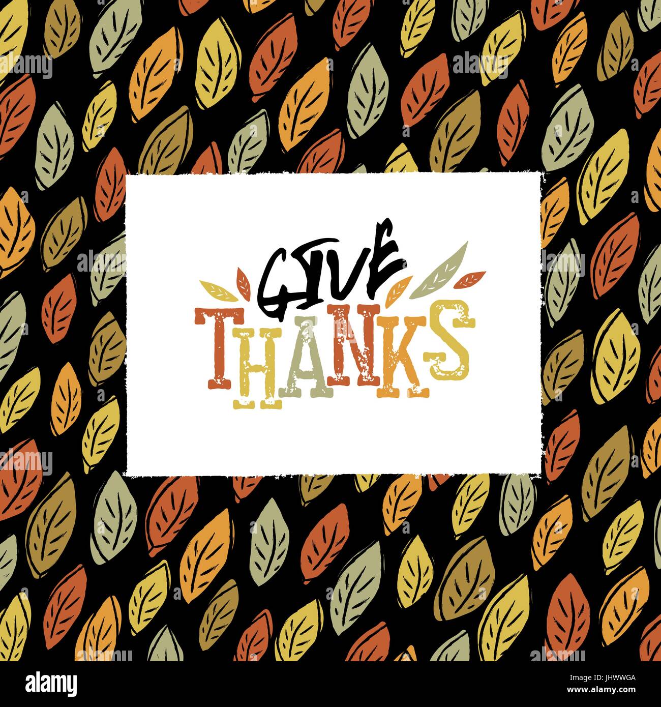 Happy Thanksgiving greeting card design. Logo and fallen leaves. For ...