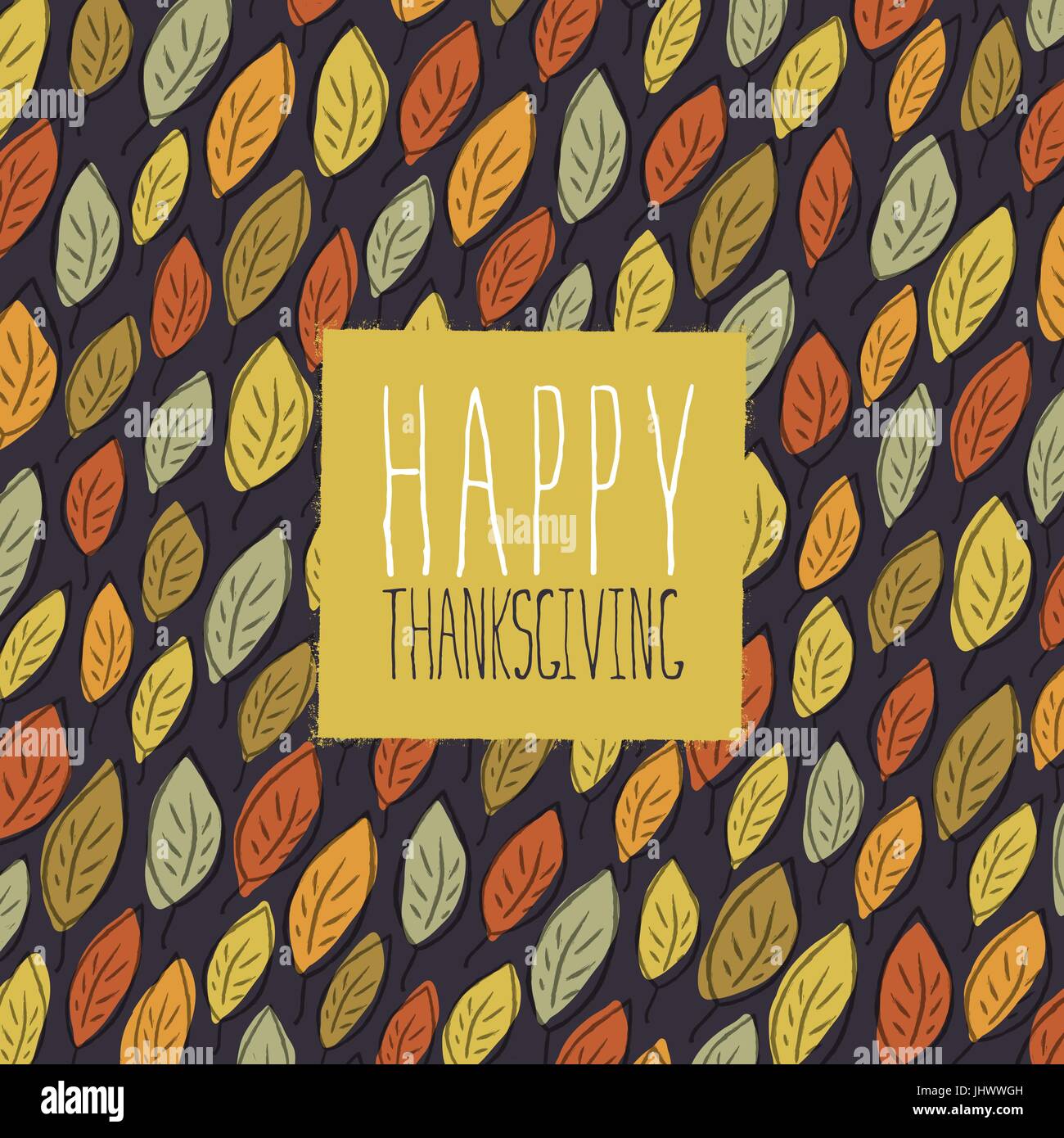Happy Thanksgiving greeting card design. Logo and fallen leaves. For ...