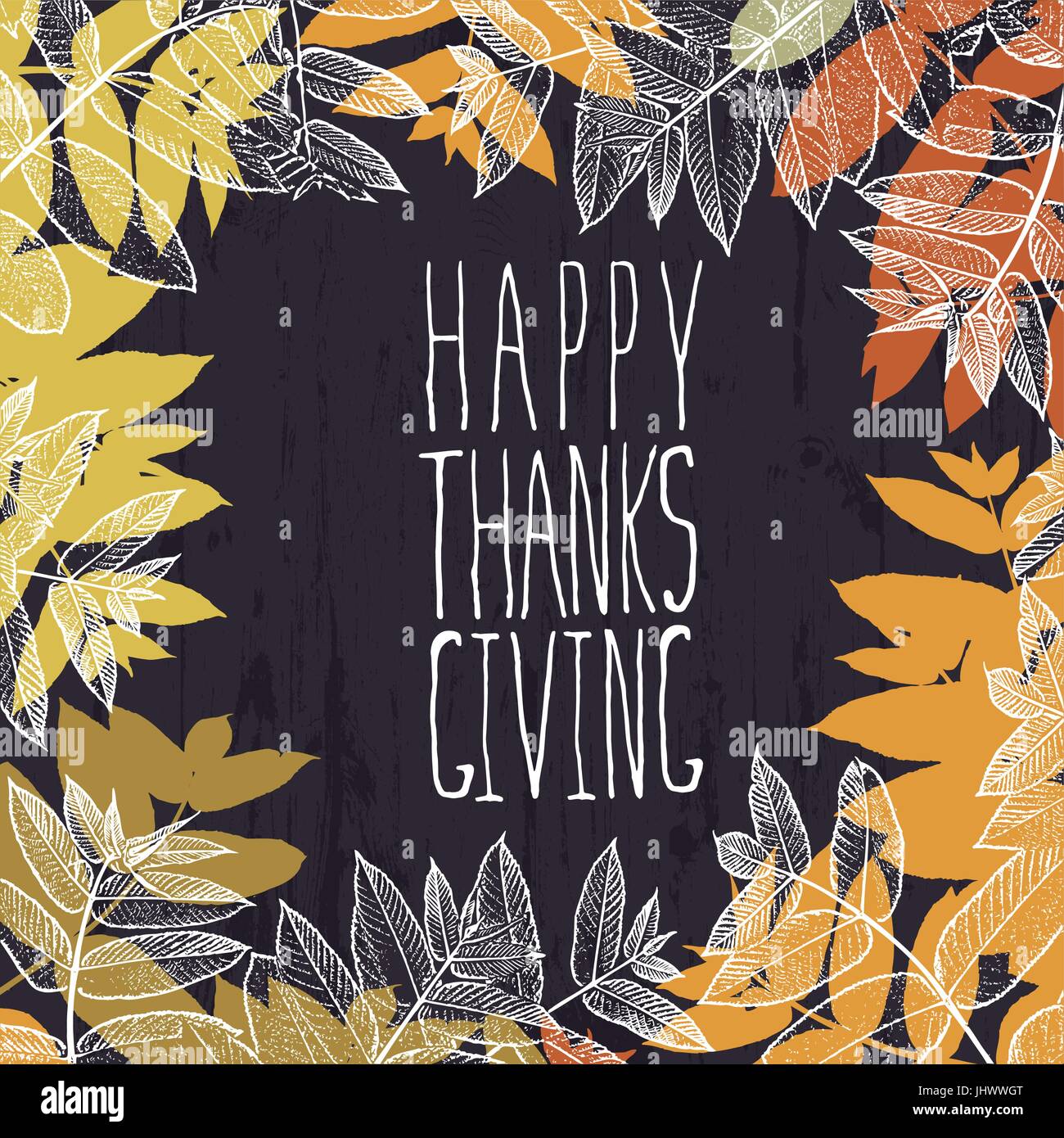 Happy Thanksgiving card design. Paper Cut Letters and fallen leaves ...