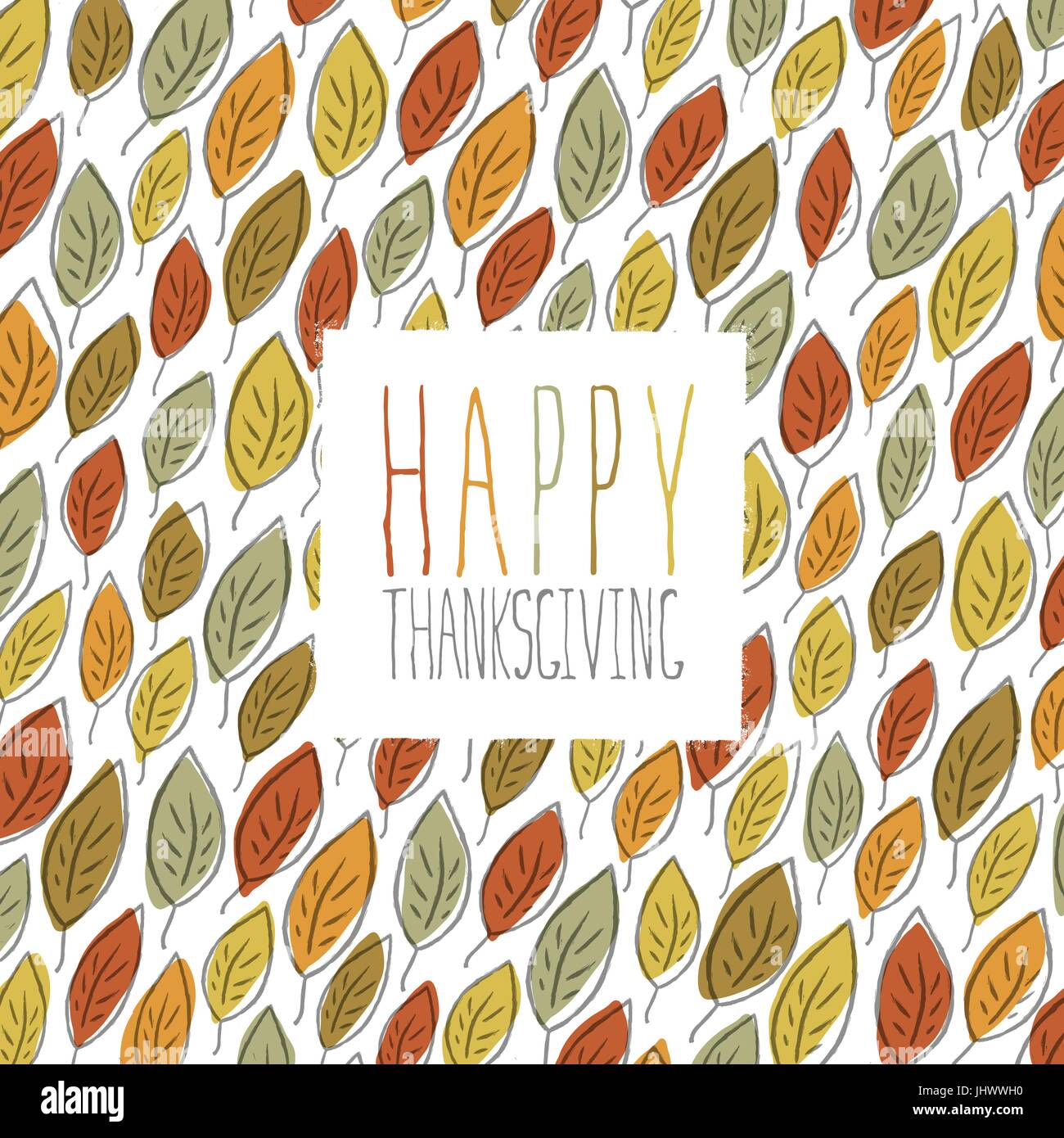 Happy Thanksgiving greeting card design. Logo and fallen leaves. For ...