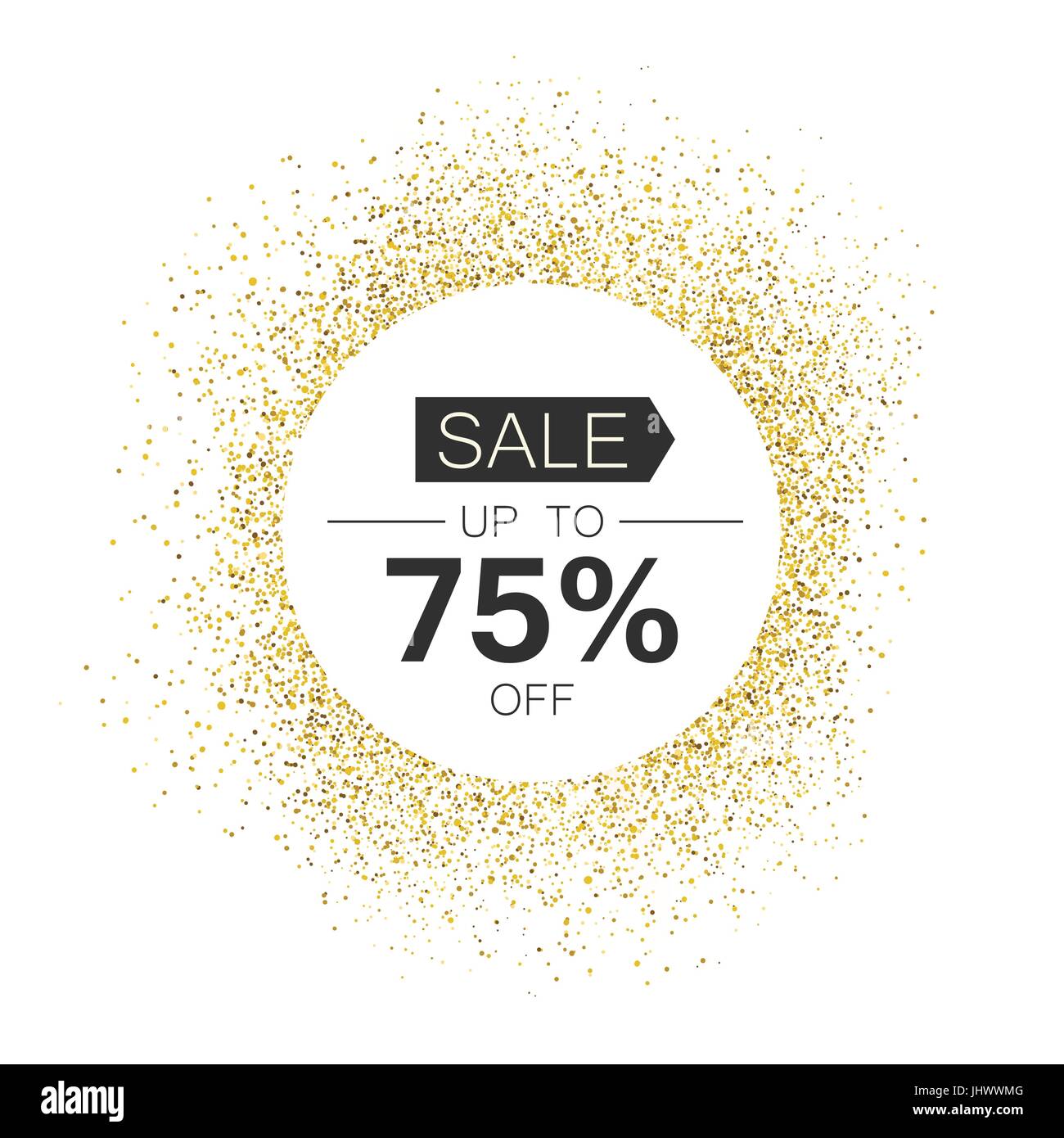 White circle with "Sale" typography in gold glitter sparkles. Isolated ...