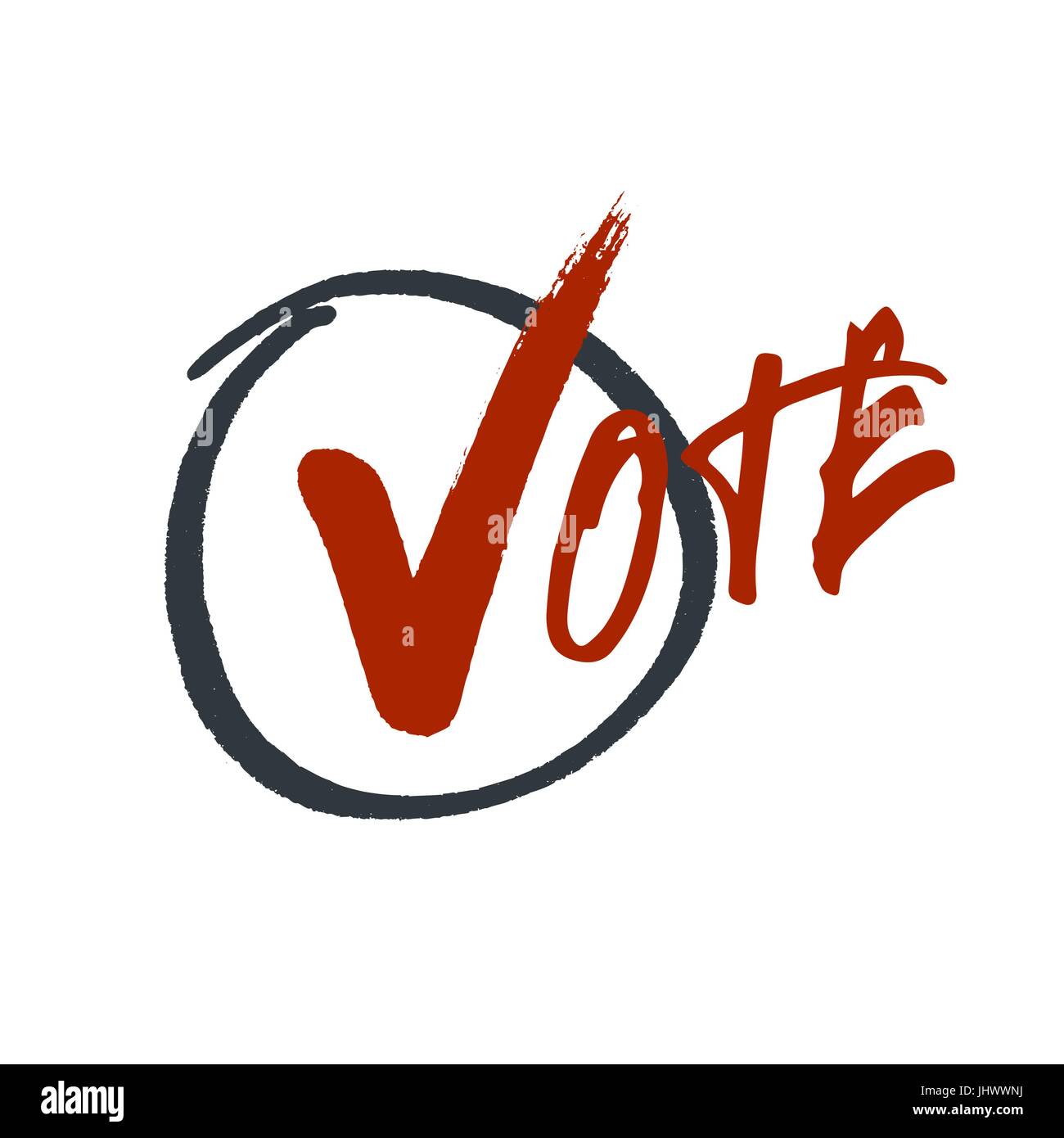 Vote typography. Grunge red check mark in hand drawn circle area Stock ...