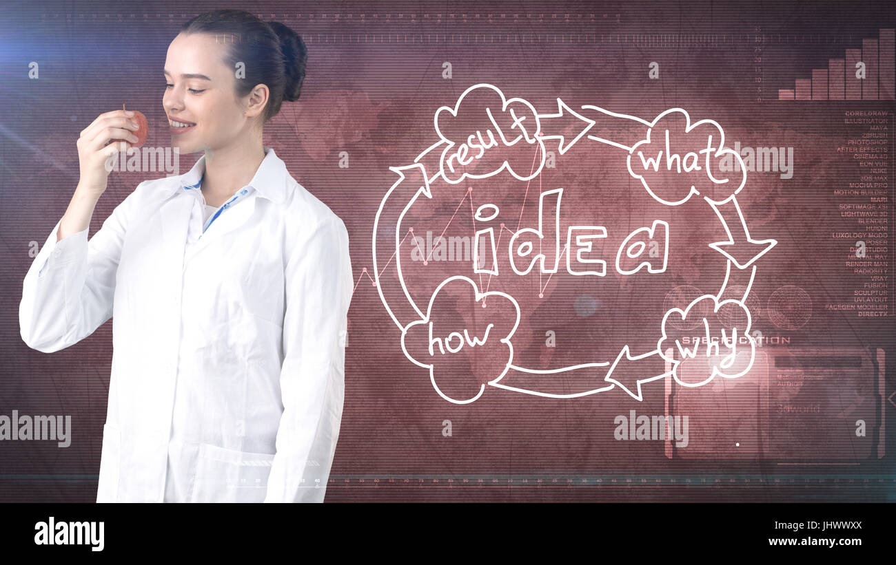Beautiful medical woman doctor in uniform. Studio painted background ...