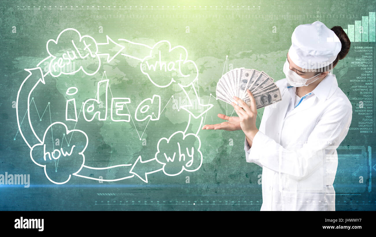 Beautiful medical woman doctor in uniform. Studio painted background ...