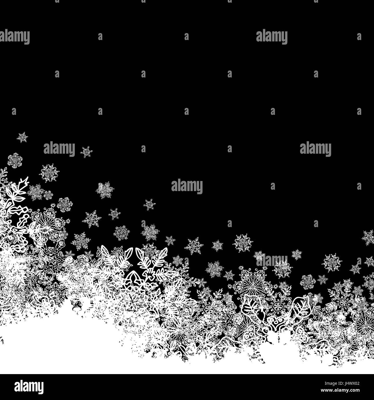 Snowflakes white border silhouette. Bottom line. Isolate on black Stock ...