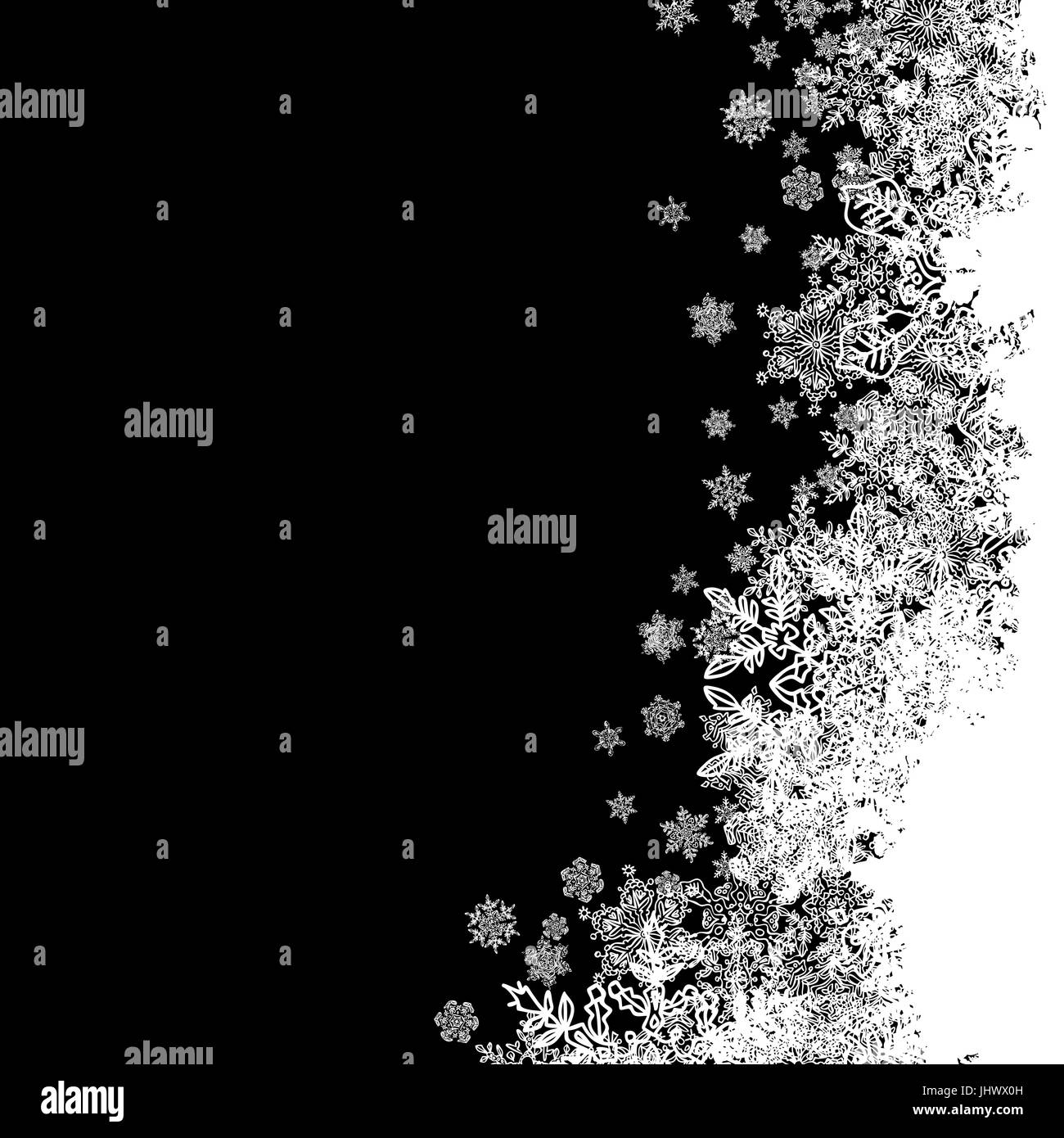 Snowflakes white border silhouette. Right side line. Isolate on black ...