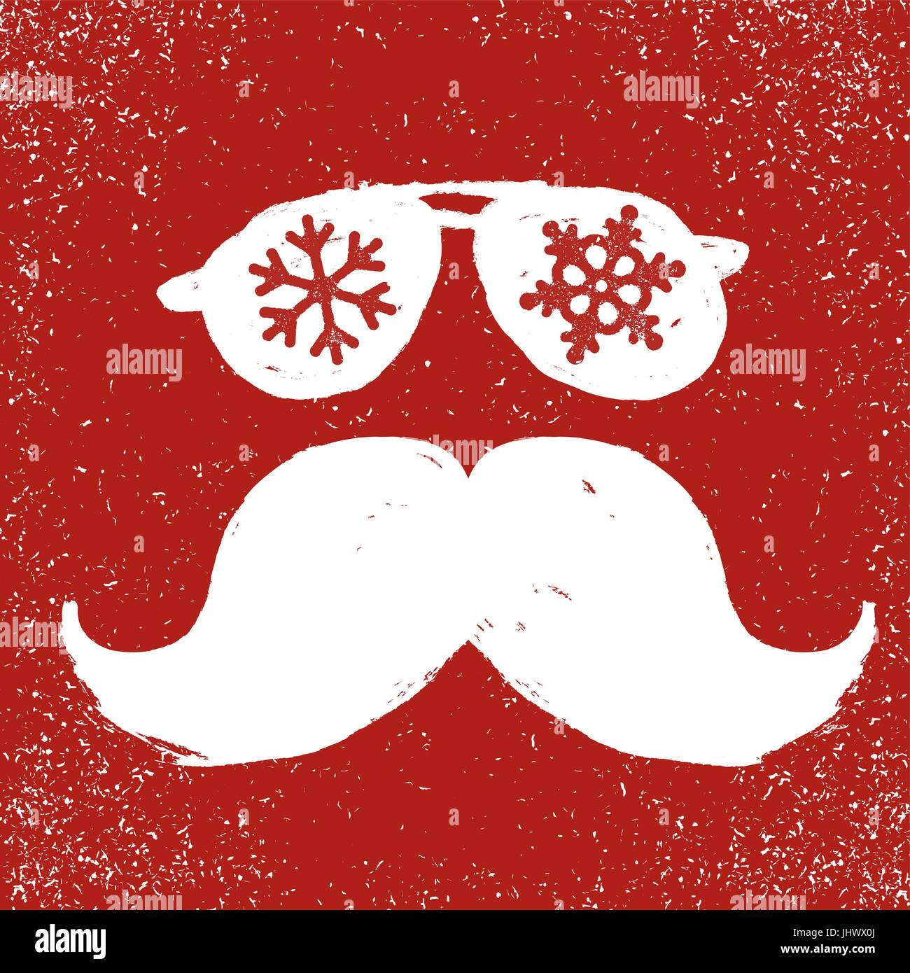 Santa vintage sunglasses and moustache. With snowflake reflection. On ...
