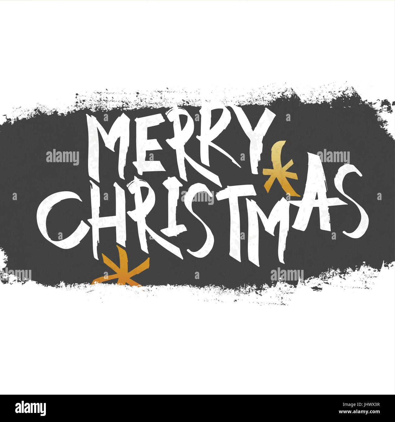 Merry Christmas Vintage Monochrome Lettering with gold snowflake symbol ...