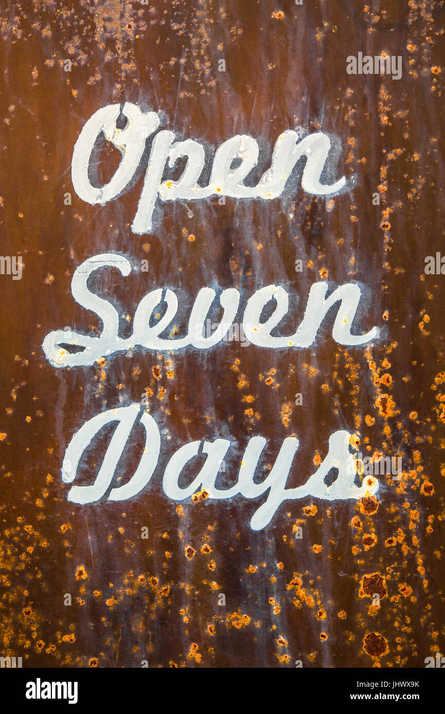 Open Seven Days a week retail sign Stock Photo - Alamy