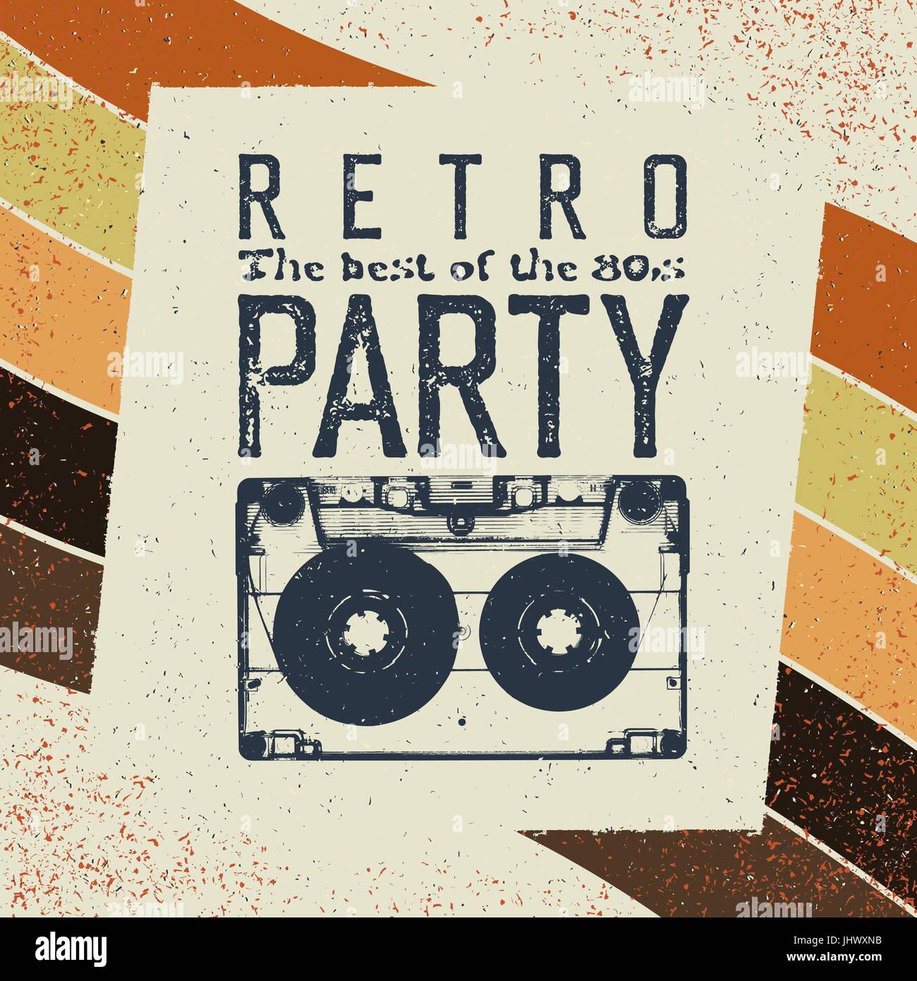 Retro party advertising flyer with old audiocassette. Old-fashioned ...