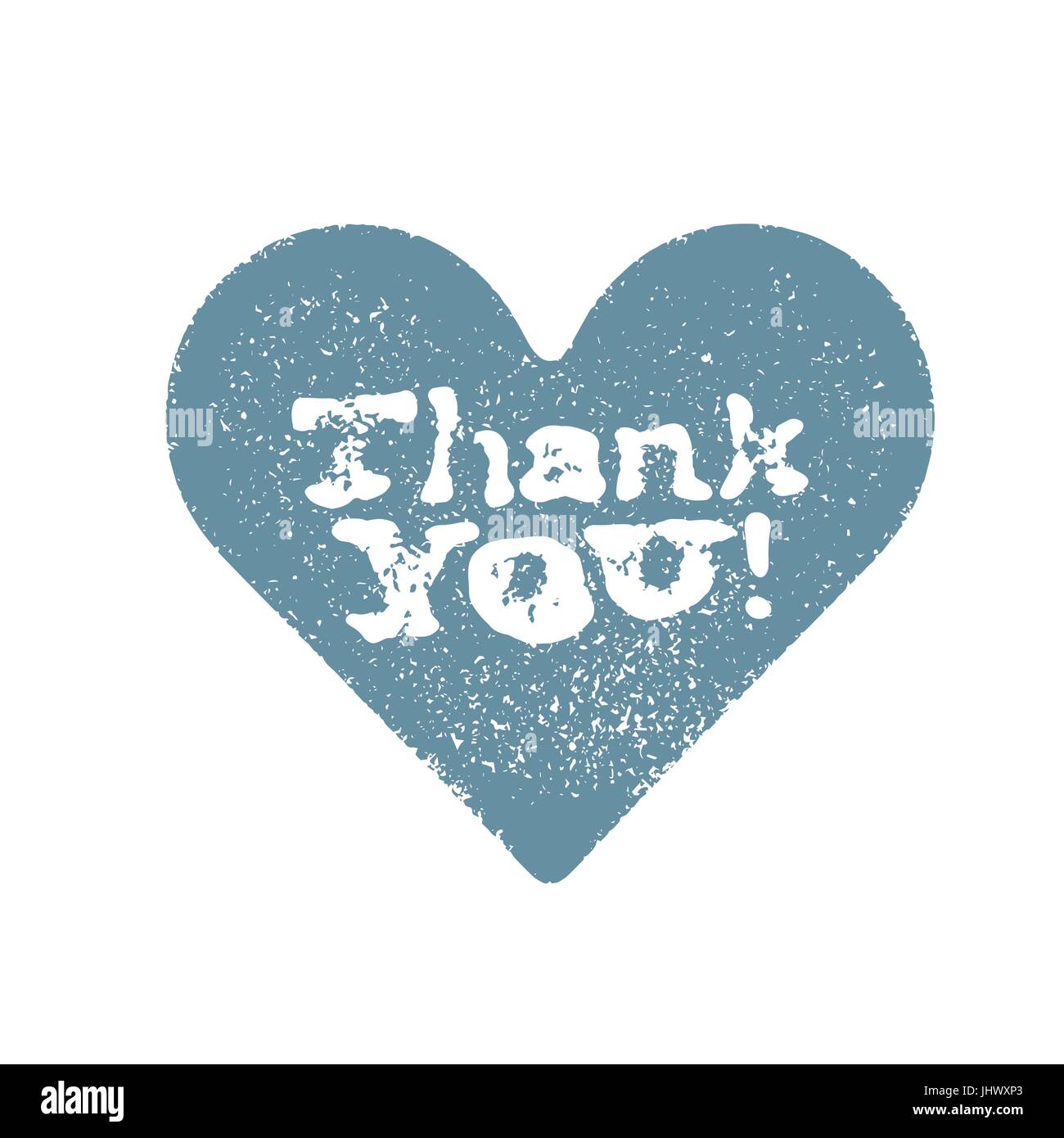Blue stamped heart with Thank You text. Isolated on white, vector ...