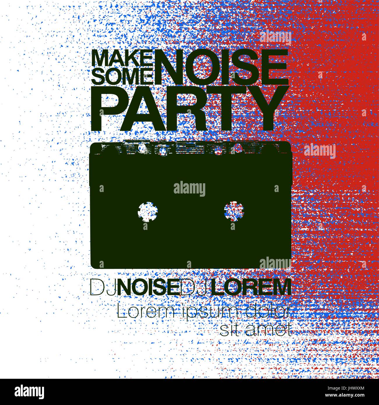 Make some noise. Night Party flyer. Red and blue. No signal background ...