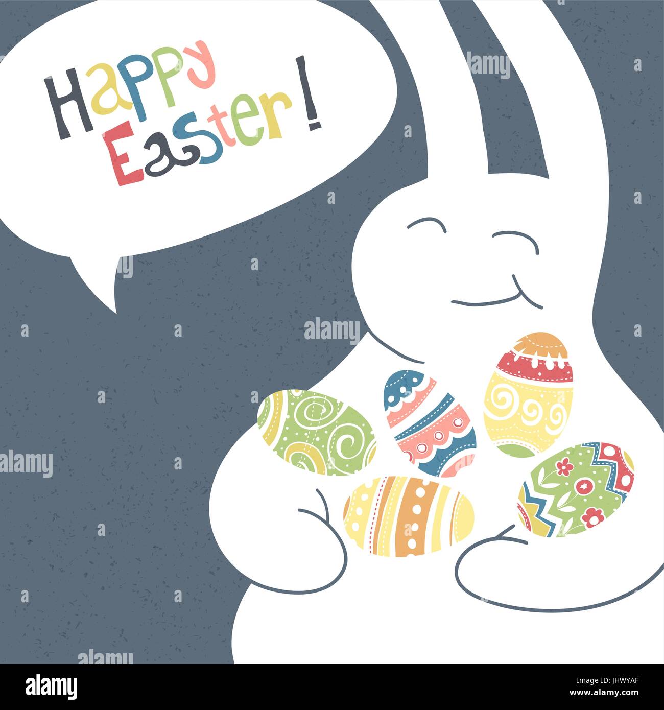 Greeting card with with white Easter rabbit. Funny bunny. Easter Bunny ...