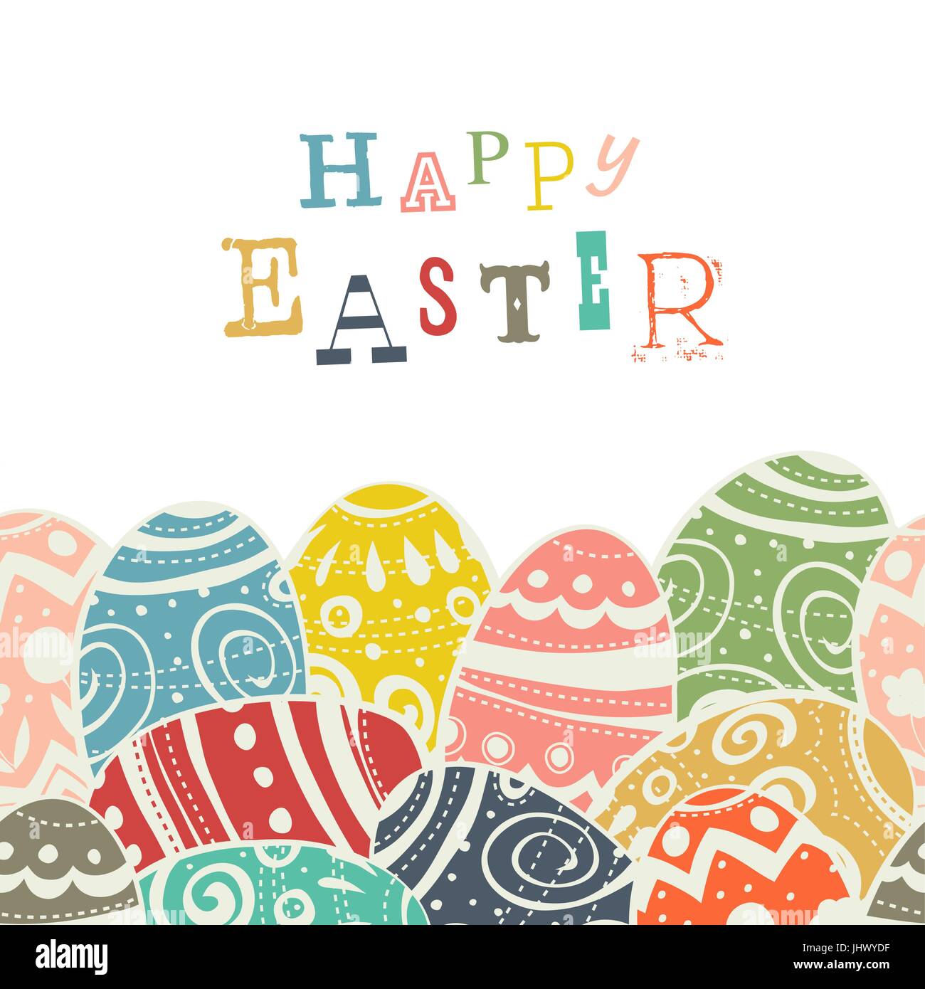 Easter eggs on white. Eggs border by down side seamless and repeat ...