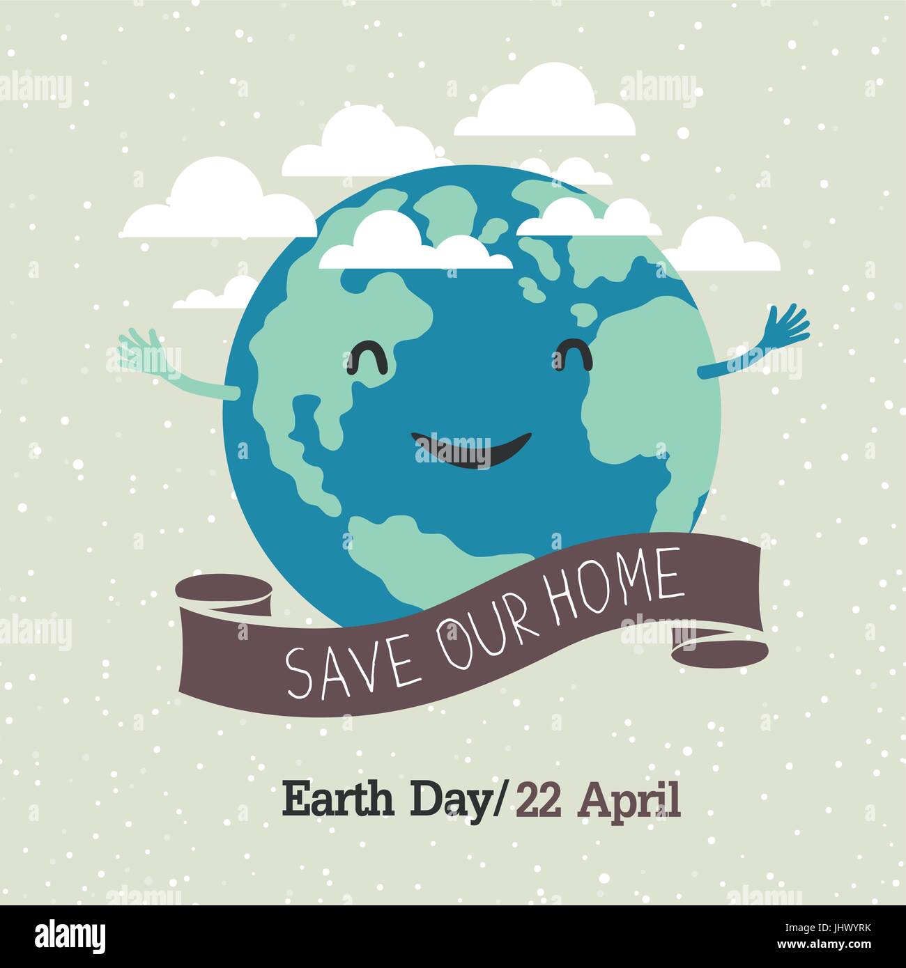 Earth Day Poster, cartoon style. Planet Earth Illustration. In outer ...