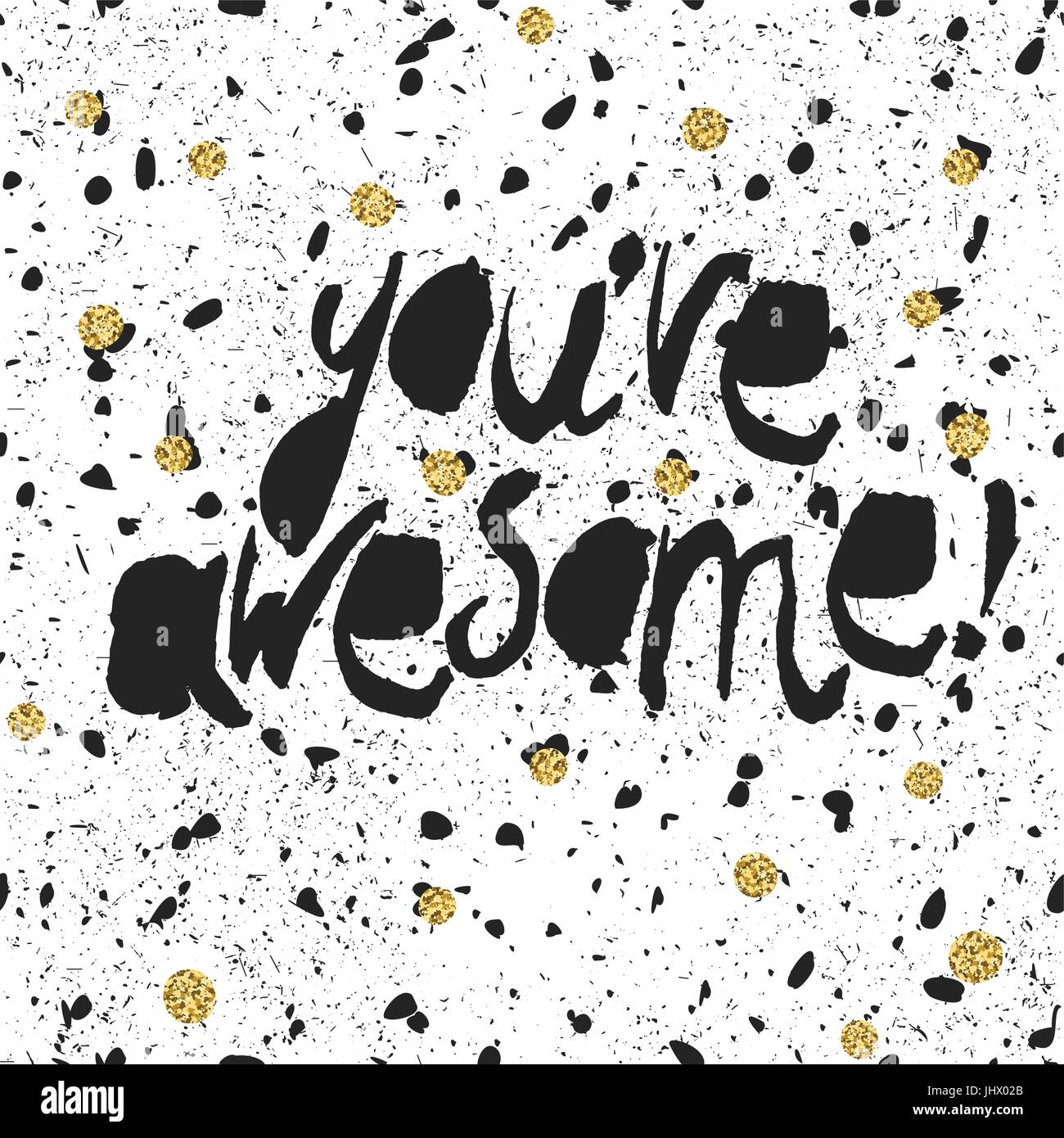 Golden Awesome quote print in vector. Black particles on dark ...