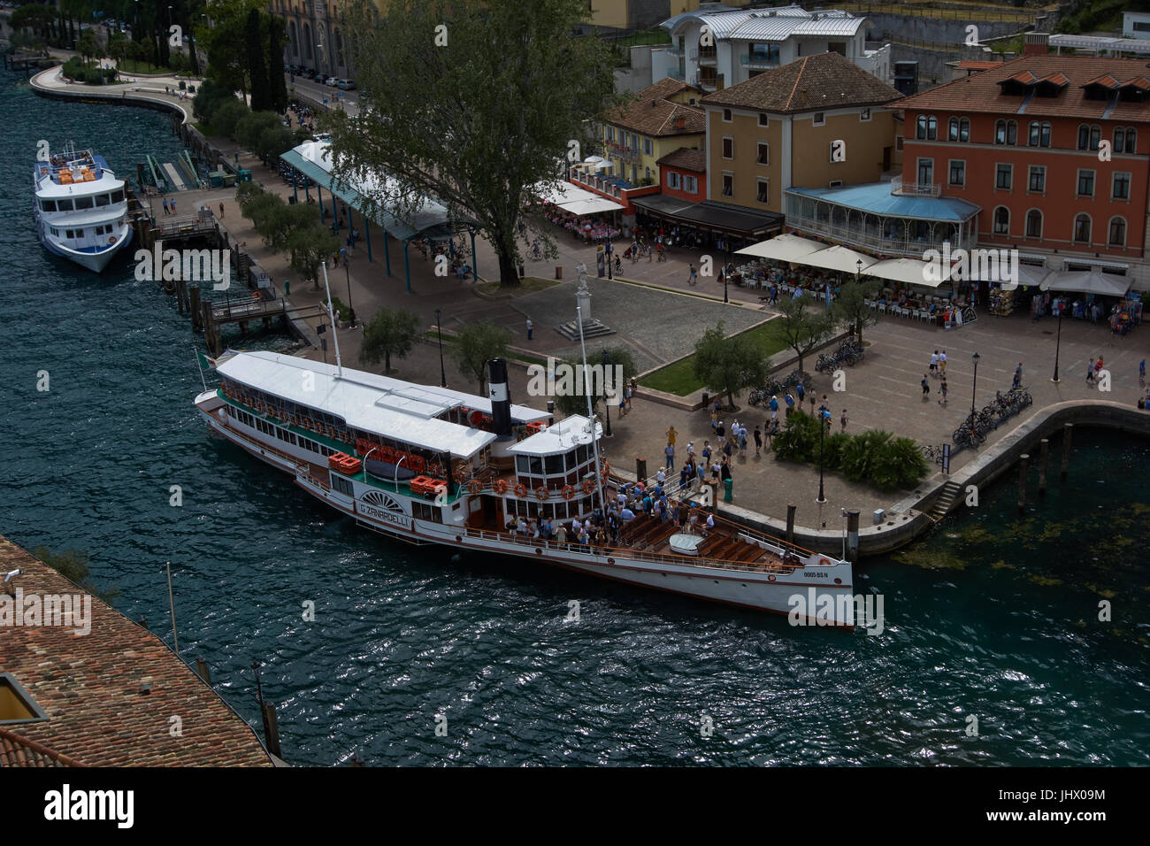 Paddle boat ferry in harbour at Riva Del Garda. Lake Garda. Italy Stock ...