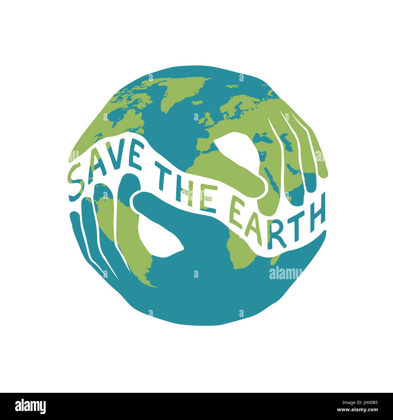 "Save the Earth" logotype for Earth day celebration. Two hands shaped ...