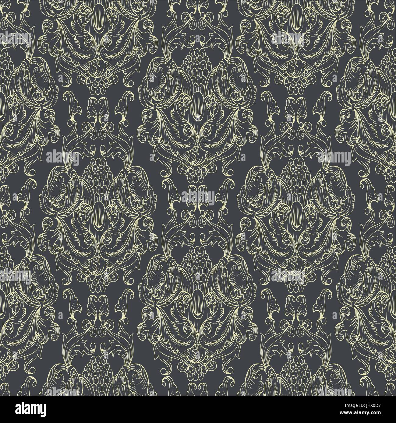 Damask seamless pattern. Hand drawn ornamental element Stock Vector ...
