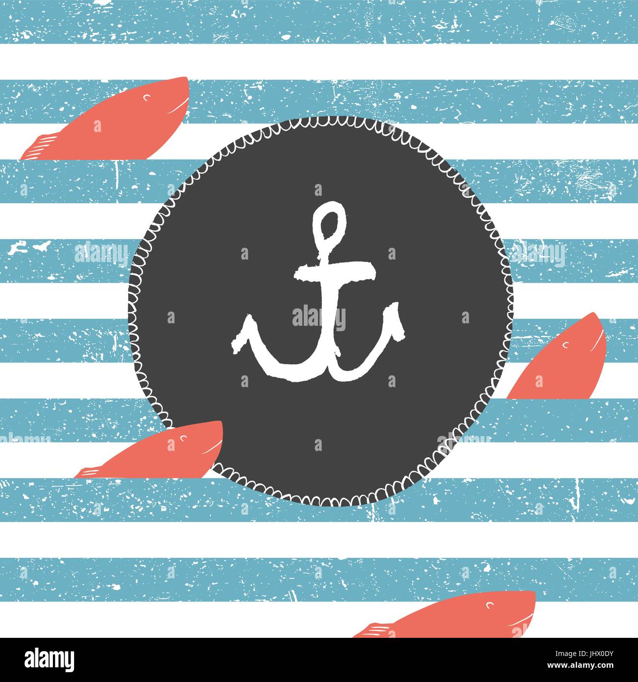 Marine background. Blue lines pattern. Red fish. Nautical card design ...