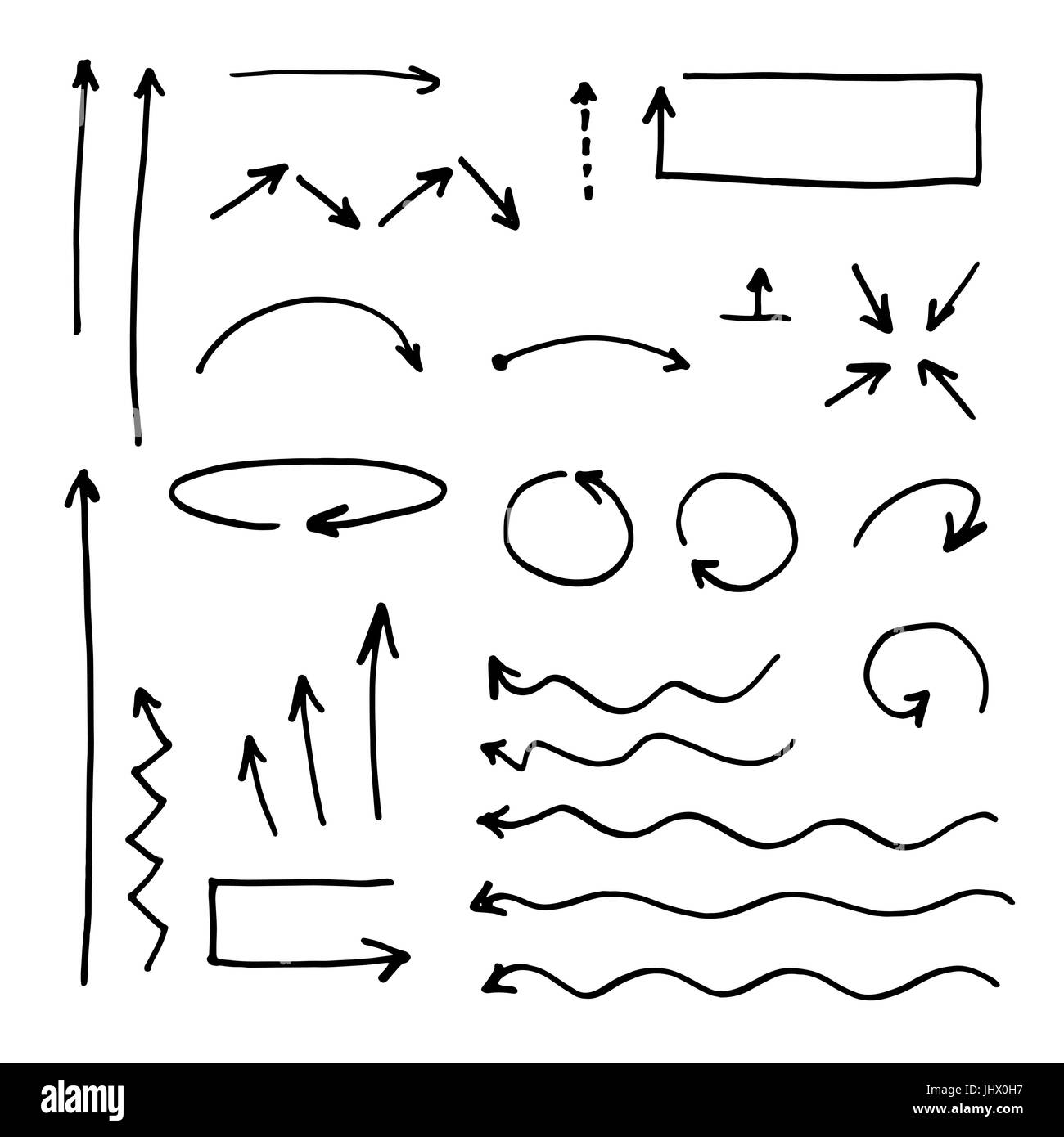 Isolated vector hand drawn arrows set on a white background. Straight ...
