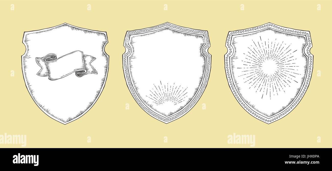 Heraldic shields. Vintage elements decorative set. Heraldic sign. Hand ...