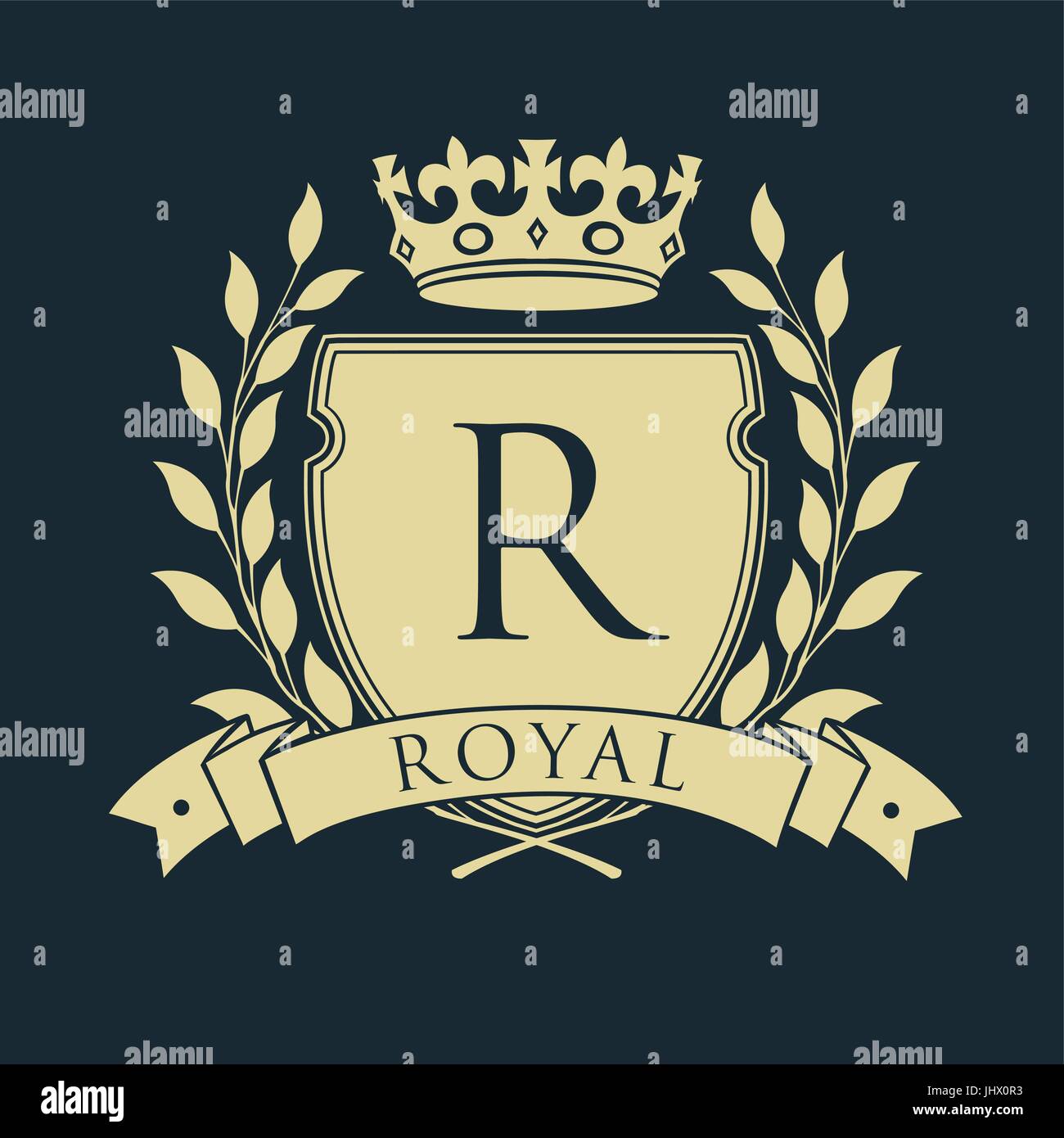 Royal coat of arms. Heraldic royal emblem shield with crown and laurel ...